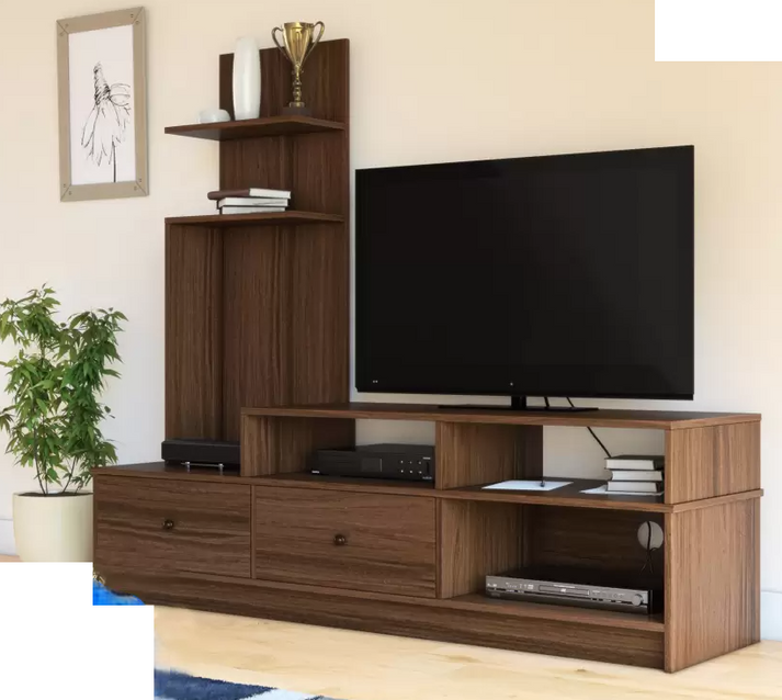 Alpha Engineered Wood L-Shape TV Unit - Walnut Finish – homeedge